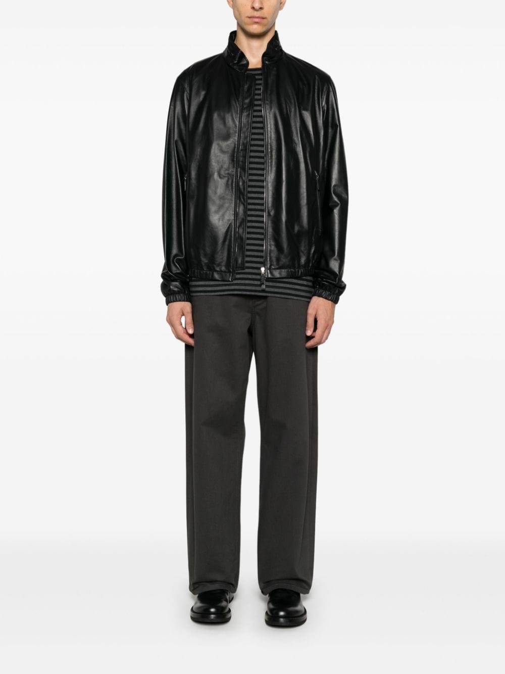 Giorgio Armani Leather Zipped Jacket - Black - 20% Off | Editorialist