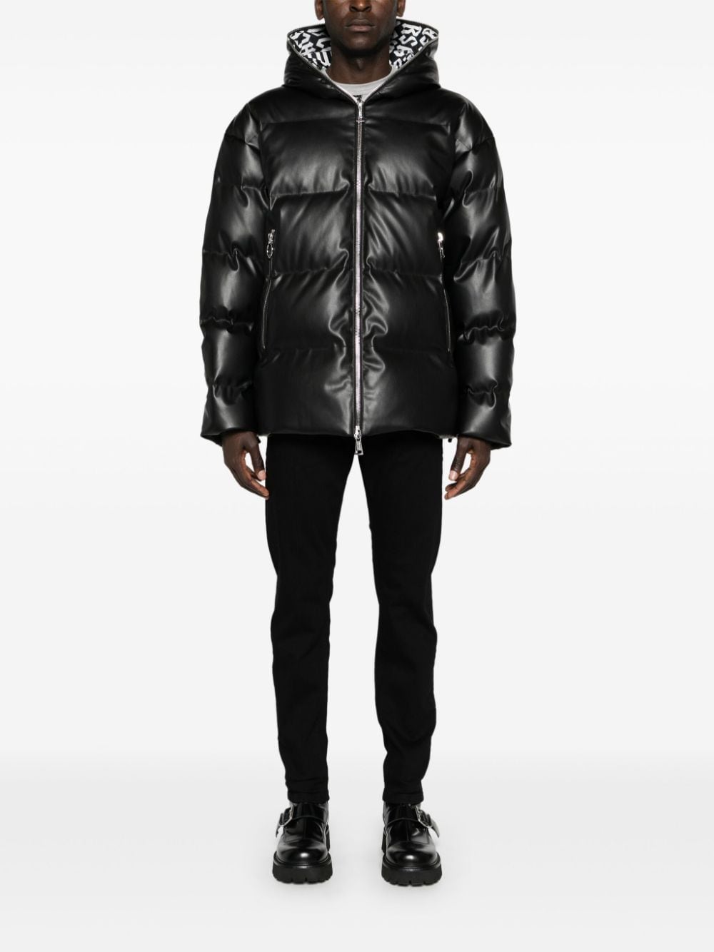 VERSACE Versace Jeans Couture Faux Leather Hooded Down Coat