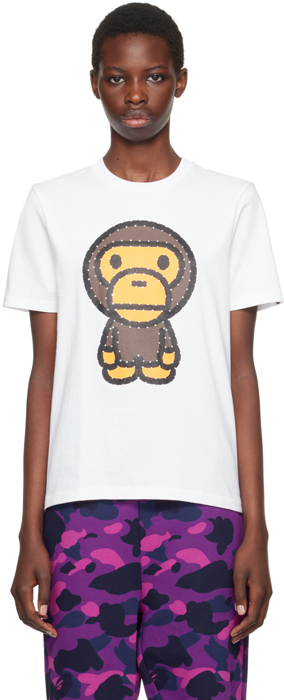 A Bathing Ape Crystal Big Baby Milo T-Shirt In White - 58% Off