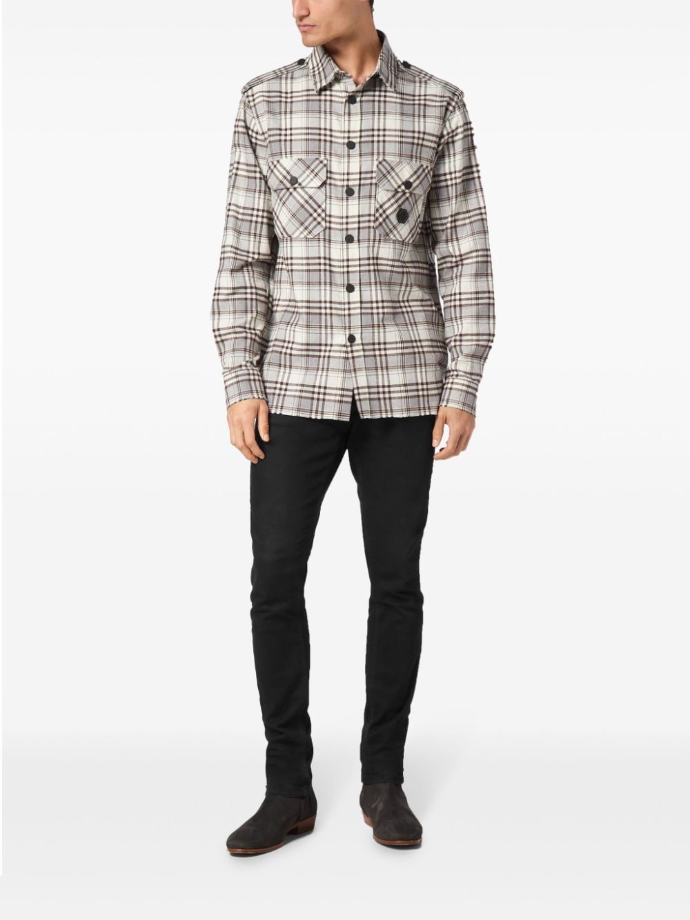 PHILIPP PLEIN skull&bones-print checked shirt