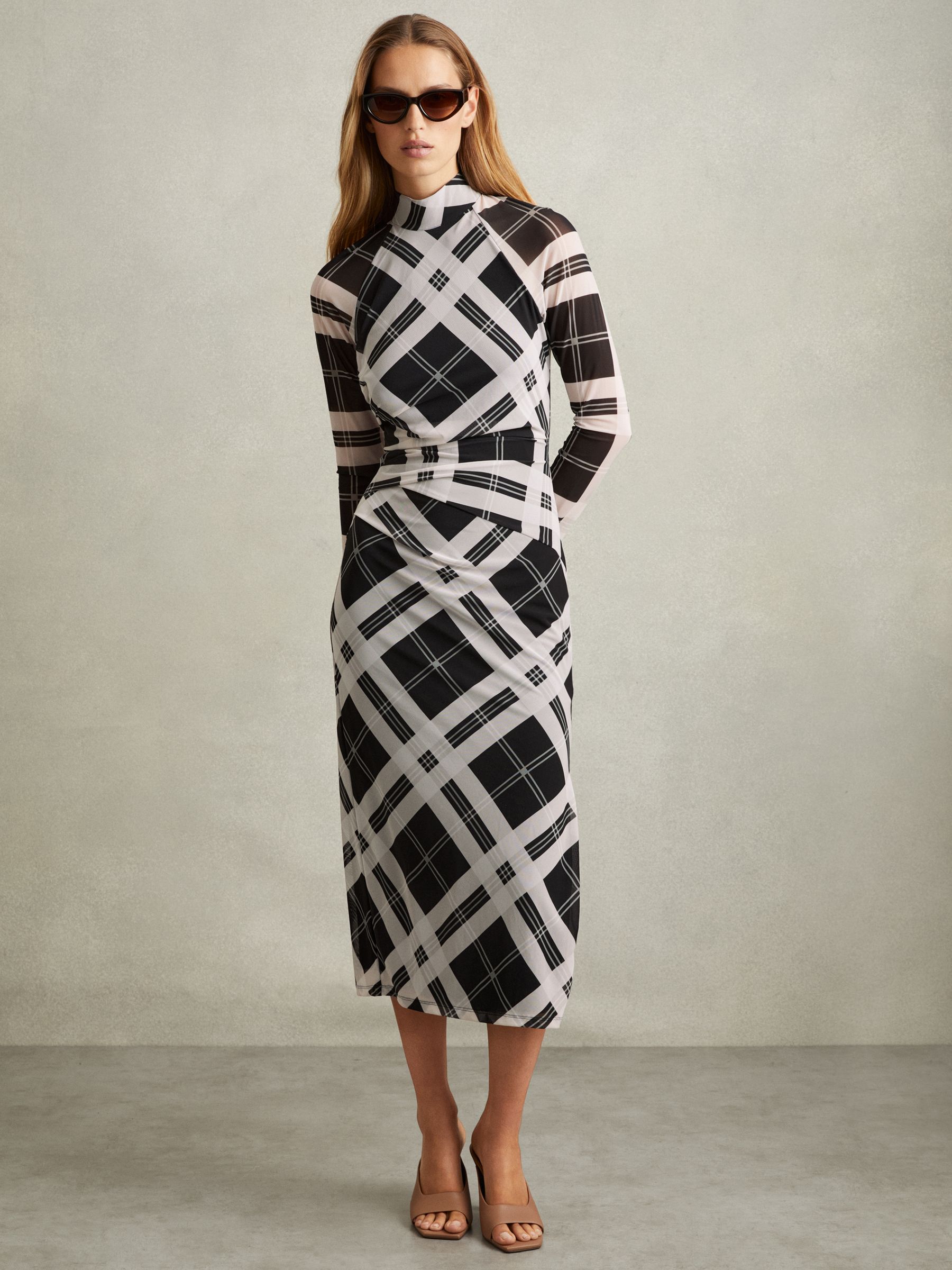 REISS Reiss Darla Checked Midi Dress