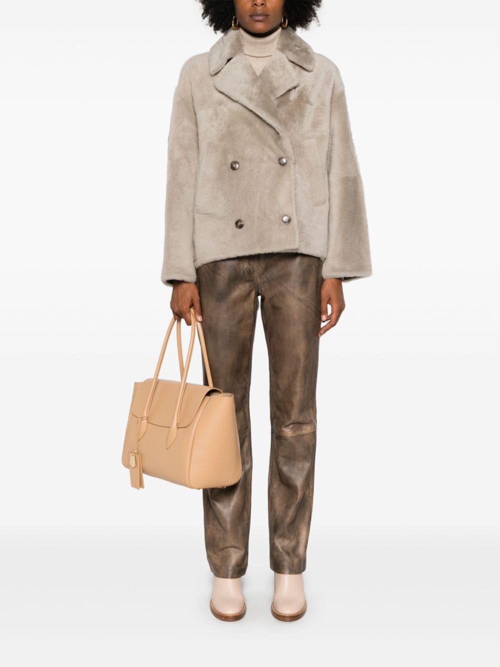 YVES SALOMON Yves Salomon Double-Breasted Lamb Fur Jacket