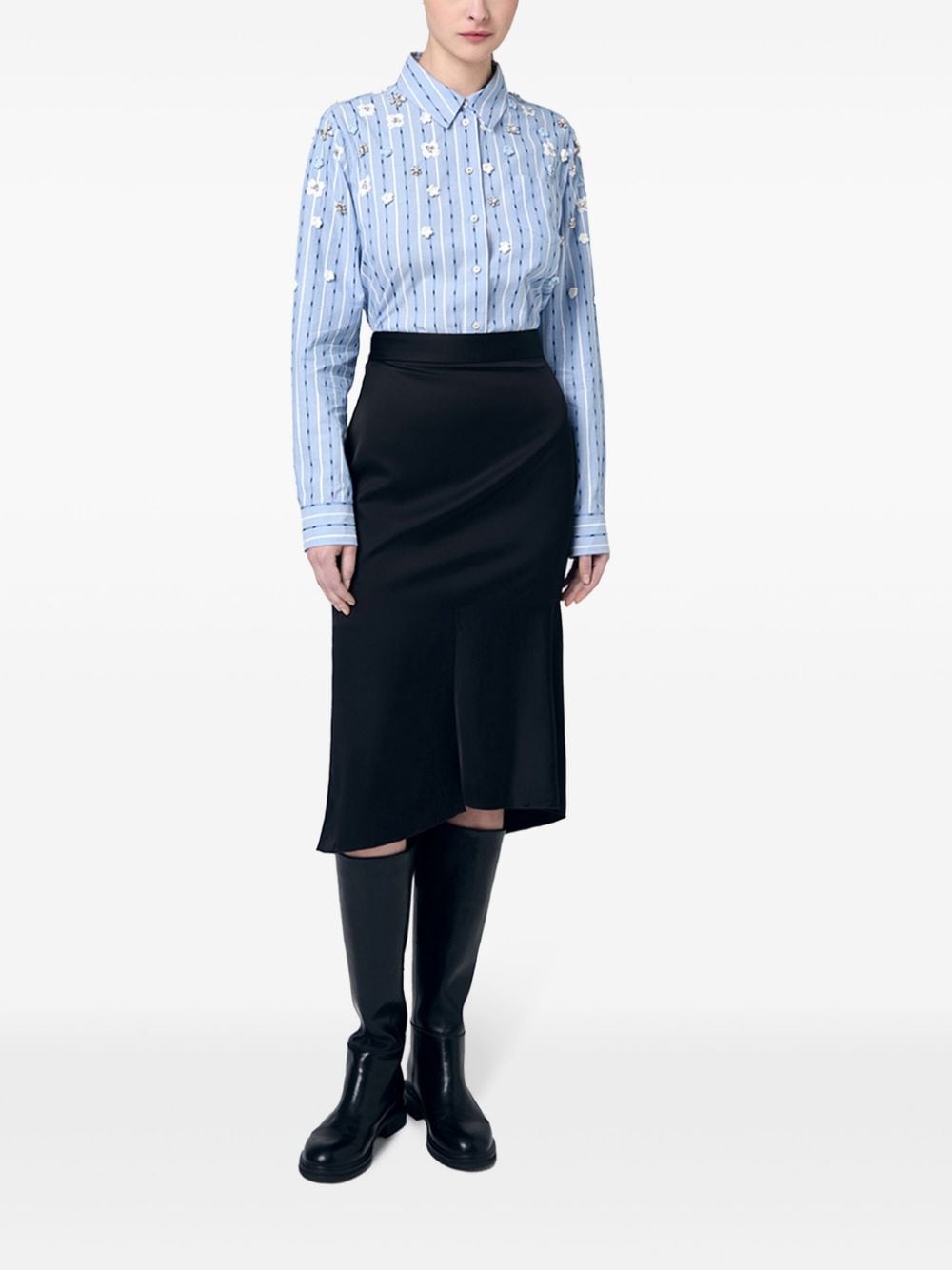PORTS 1961 Ports 1961 Floral Appliqué Striped Shirt