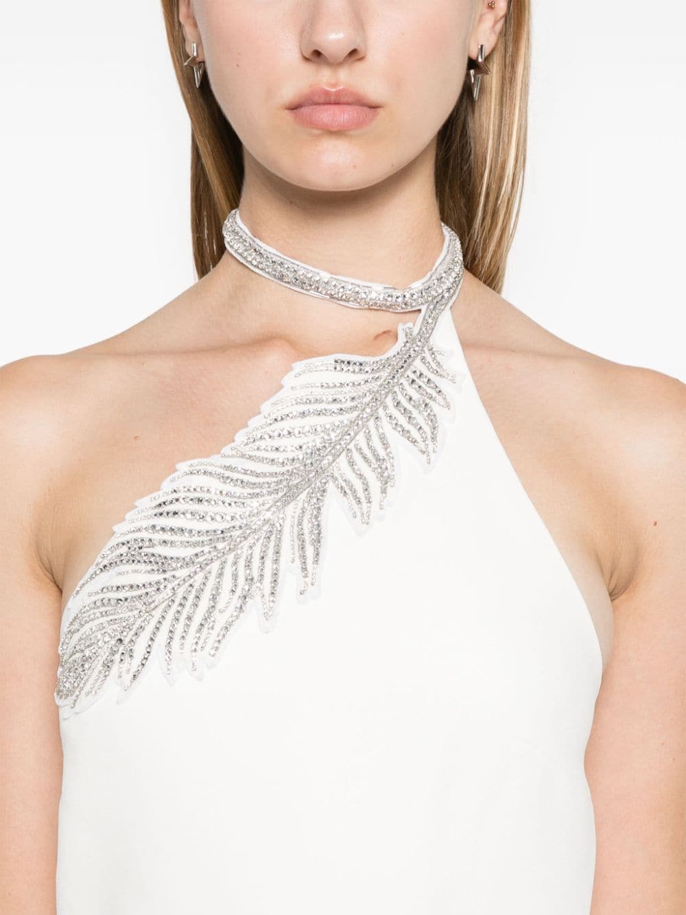 open lace back dress Asymmetric One Shoulder Choker Detail Luxe Midi Dress White