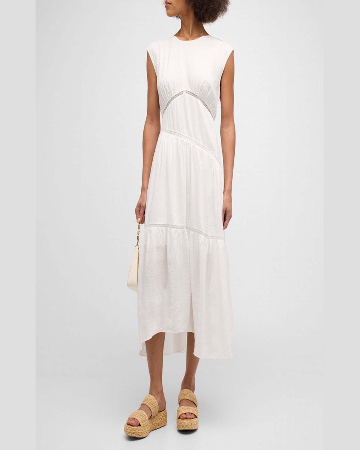 frame gathered seam lace inset dress FRAME Denim Gathered Seam Lace Inset Dress