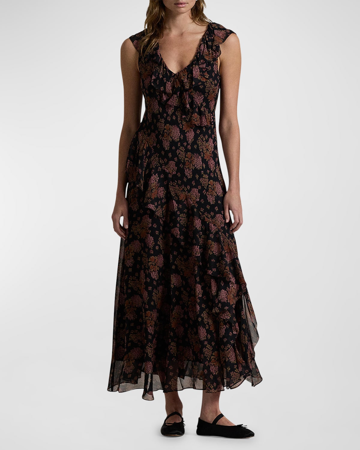 Ralph Lauren Floral Georgette Maxi Dress - Sunset Bloom