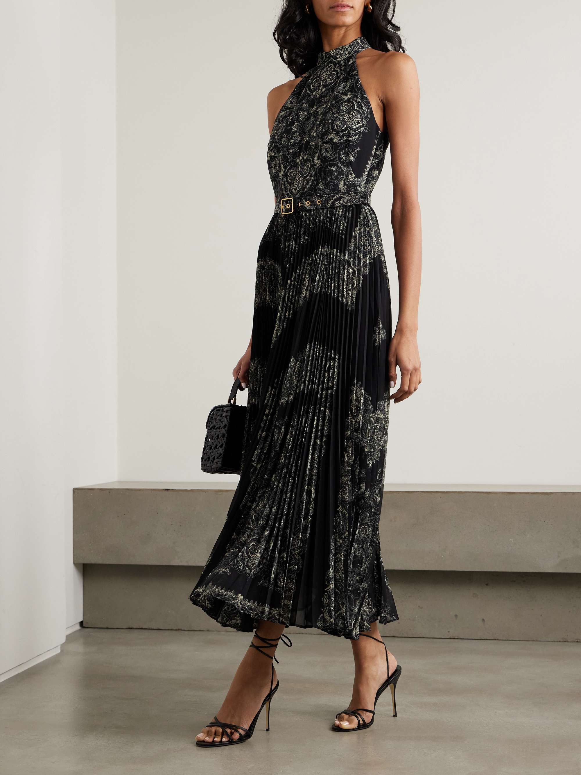 Zimmermann Sunray Belted Pleated Paisley-Print Recycled Georgette Midi Dress  In Black - 40% Off | Editorialist