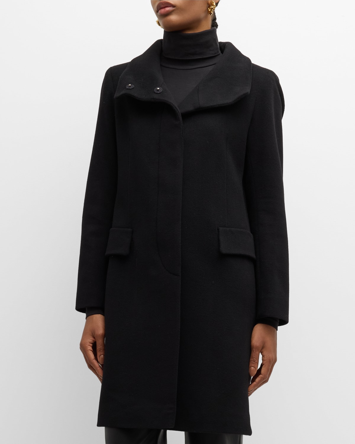 Fleurette Neo Funnel-Neck Wool Coat In Black 51% Off Editorialist