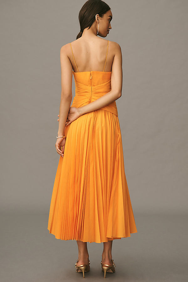 acler fairley midi dress Acler Fairley Drop-Waist Pleated Midi Dress In Yellow - 50% Off