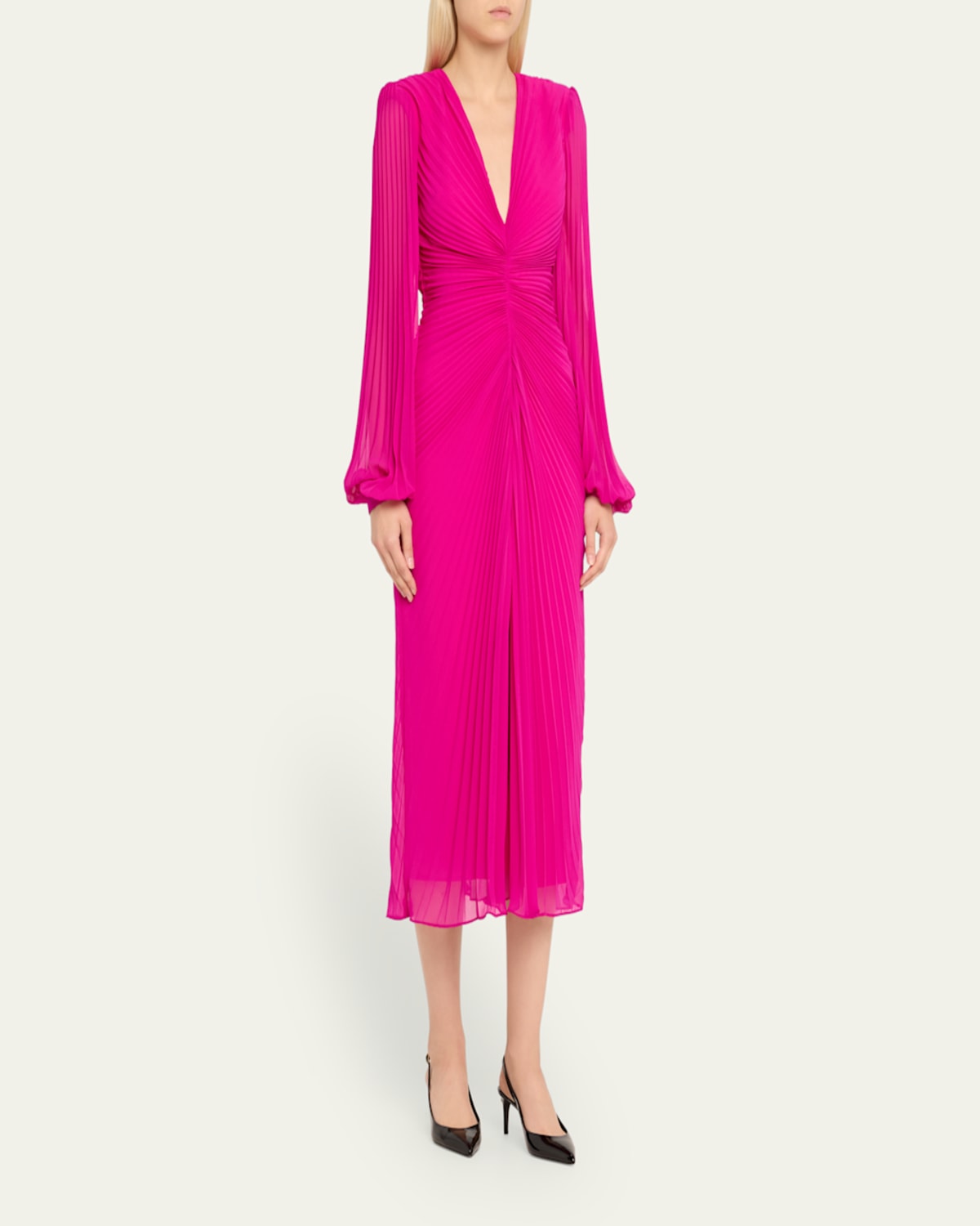 badgley mischka georgette pleated v-neck midi-dress Cap Sleeve Pleated Fit-and-Flare Midi Dress by Badgley Mischka