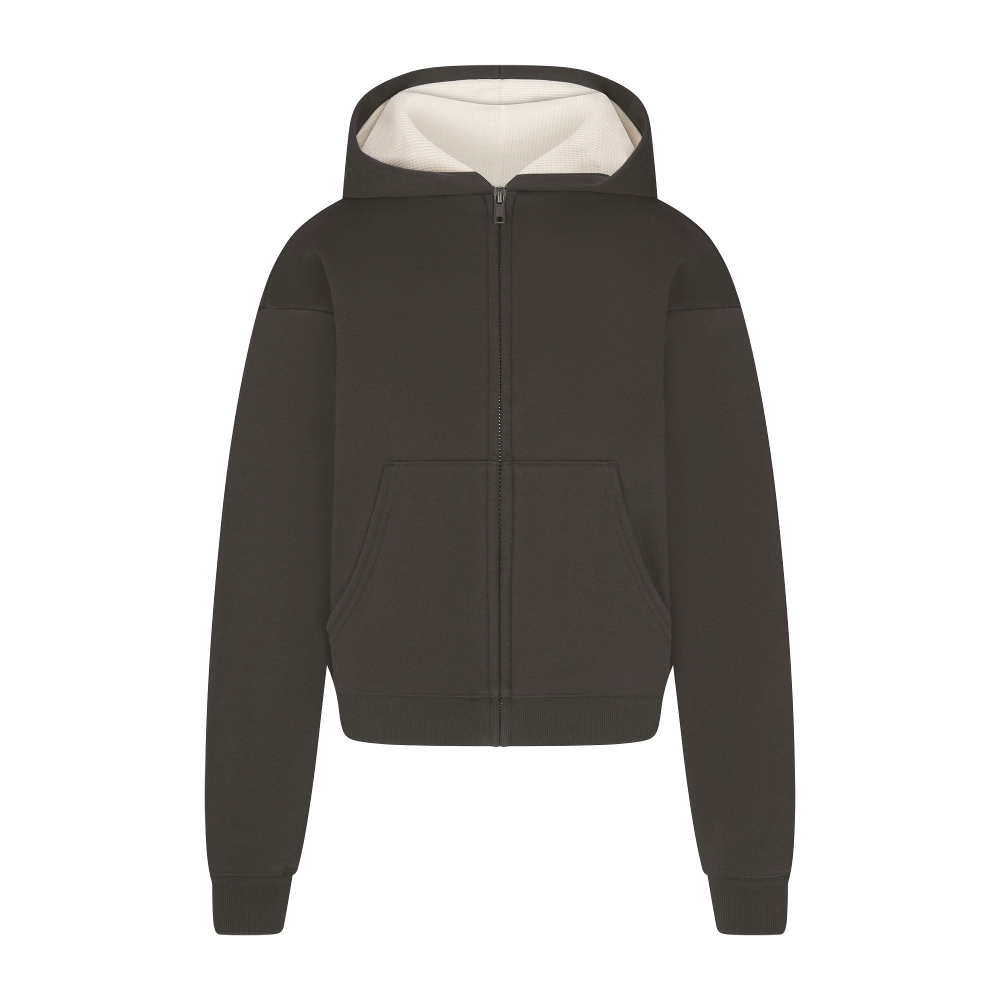 【skims】COTTON FLEECE SHRUNKENジップアップフーディー Skims Cotton Fleece Waffle Lined Shrunken Zip Up Hoodie - Ash