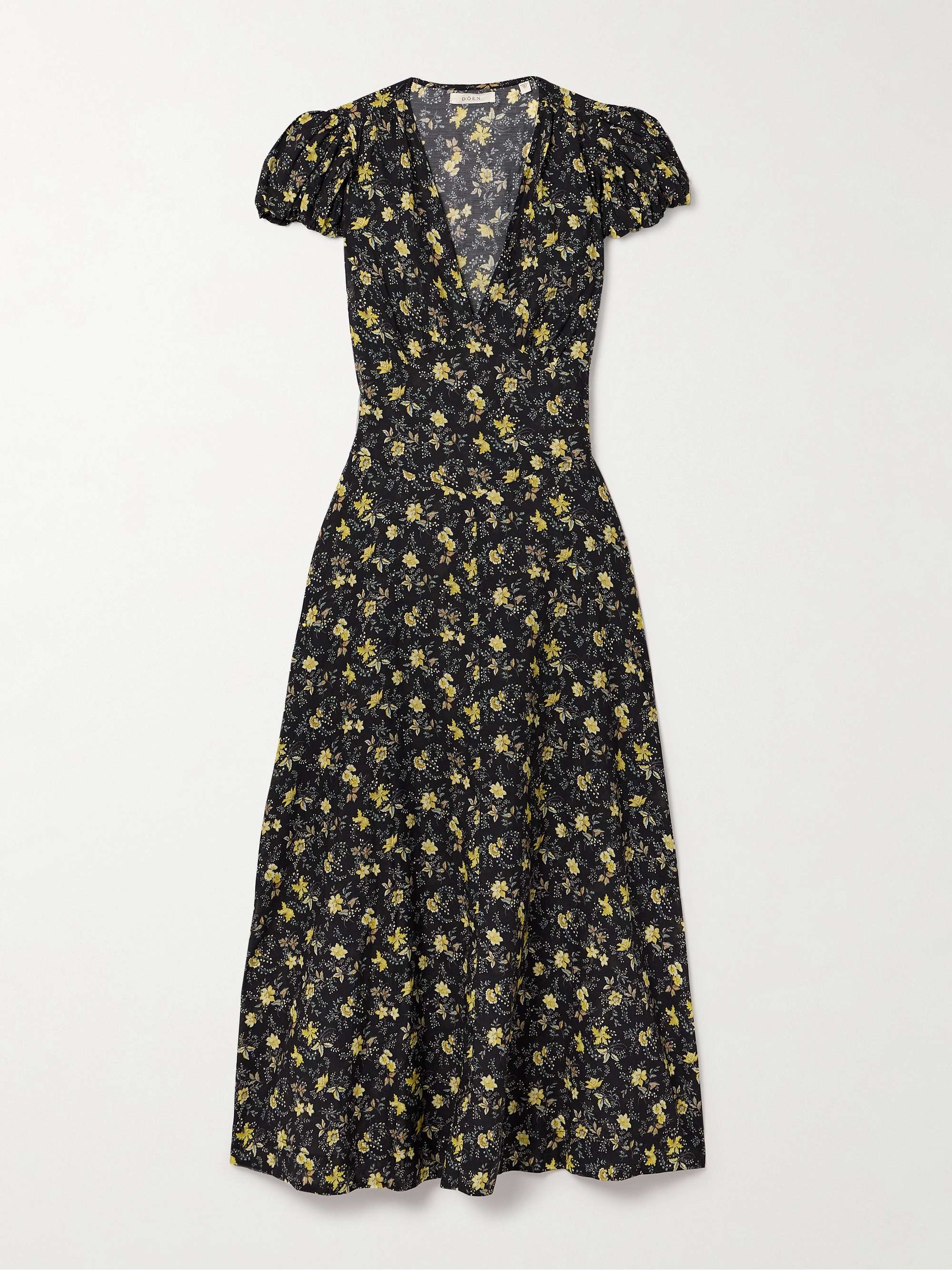 DEn Rosalinda Floral-Print Midi Dress - Black | Editorialist