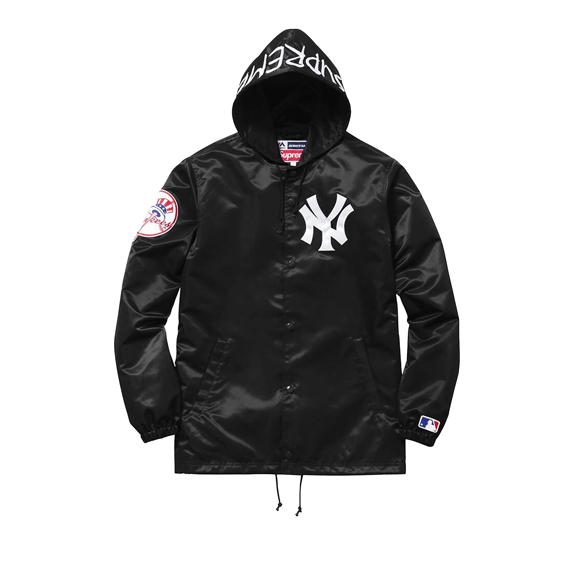 Supreme Satin Hooded Track Jacket In Black | Editorialist Supreme Satin Hooded Track Jacket In Black | Editorialist