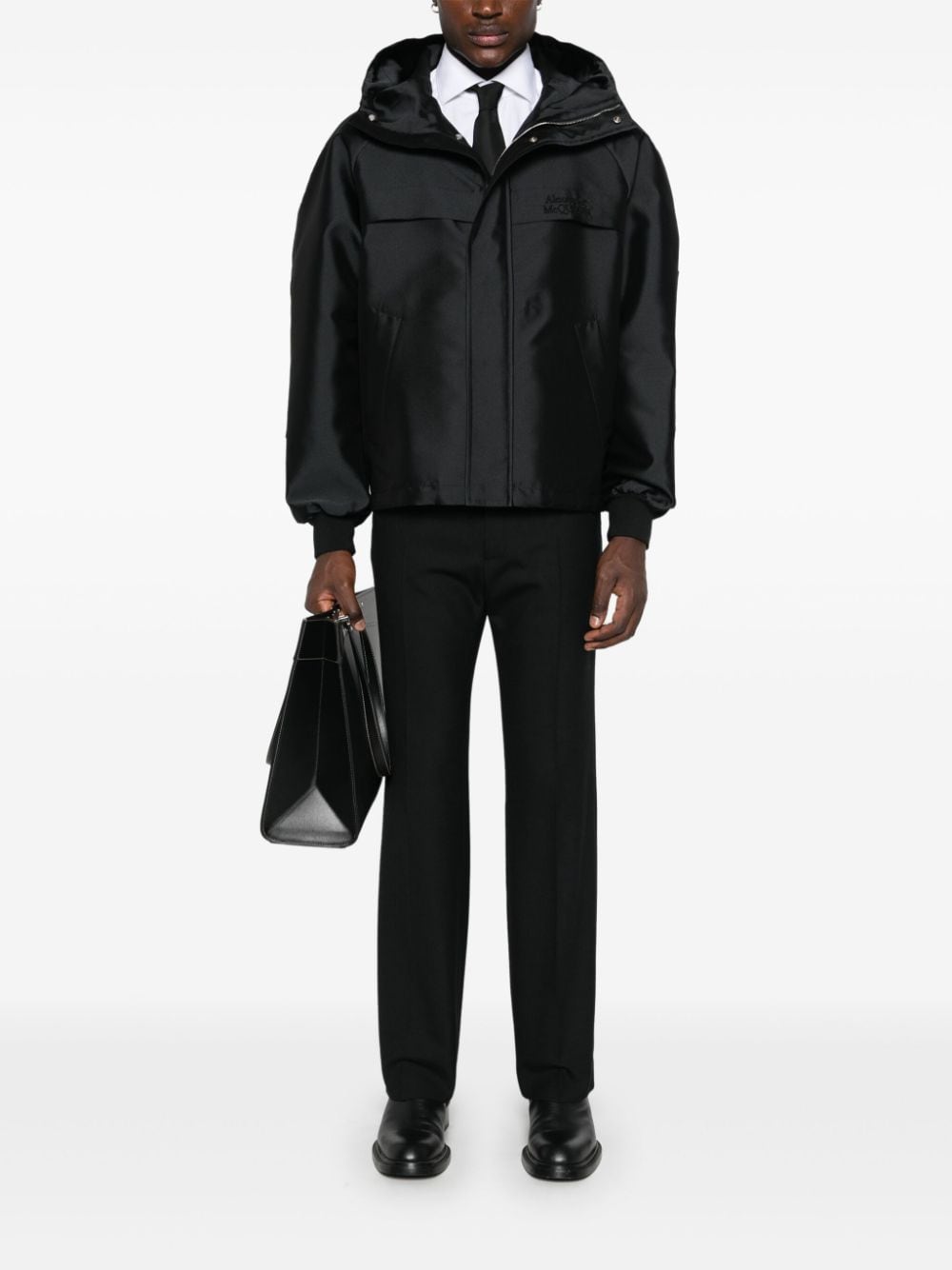 ALEXANDER MCQUEEN Alexander McQueen Embroidered Logo Zip-Up Jacket with Drawstring Hood