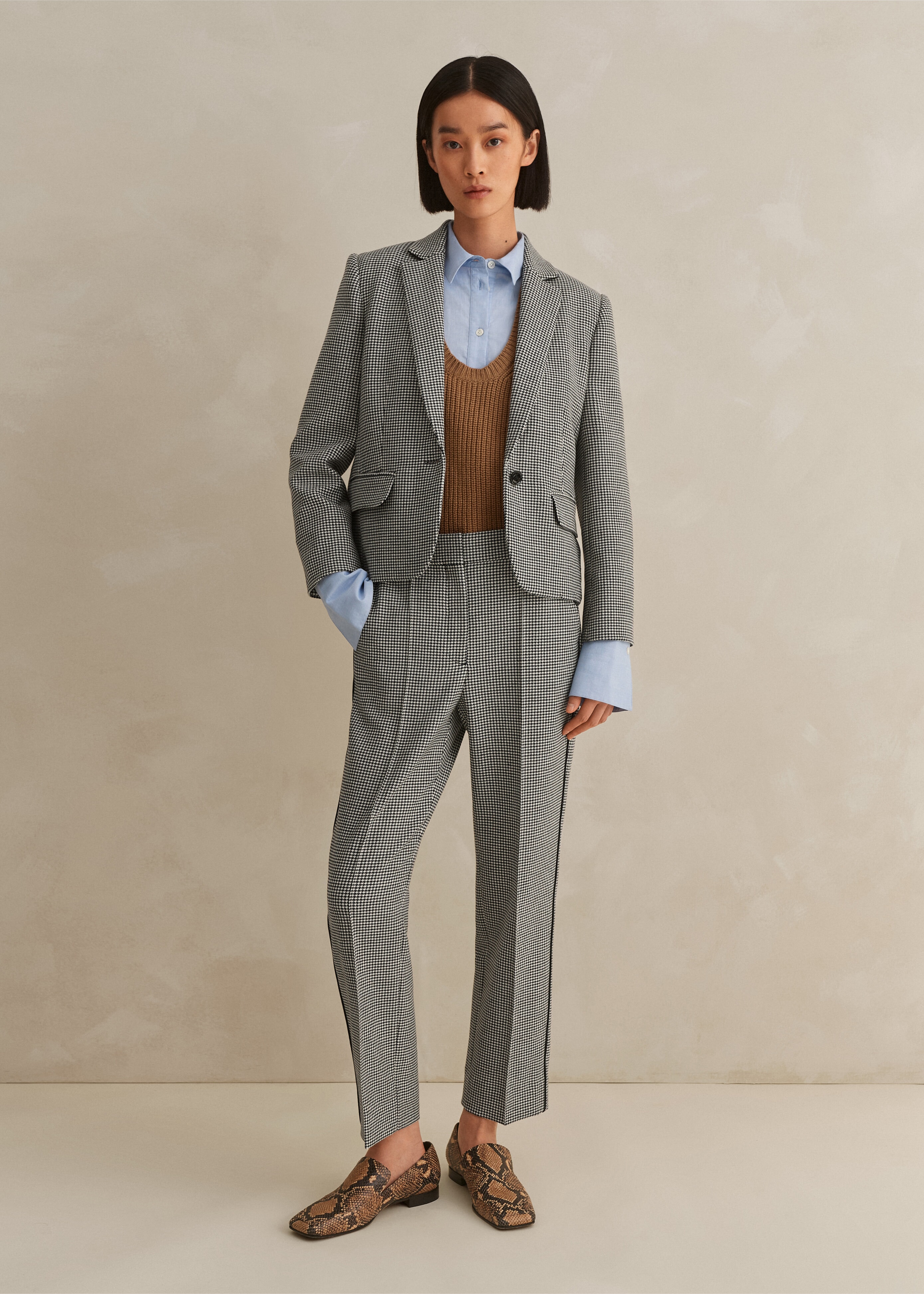 Me+Em Houndstooth Cropped Jacket + Slim Crop Pant Suit In Black/White ...