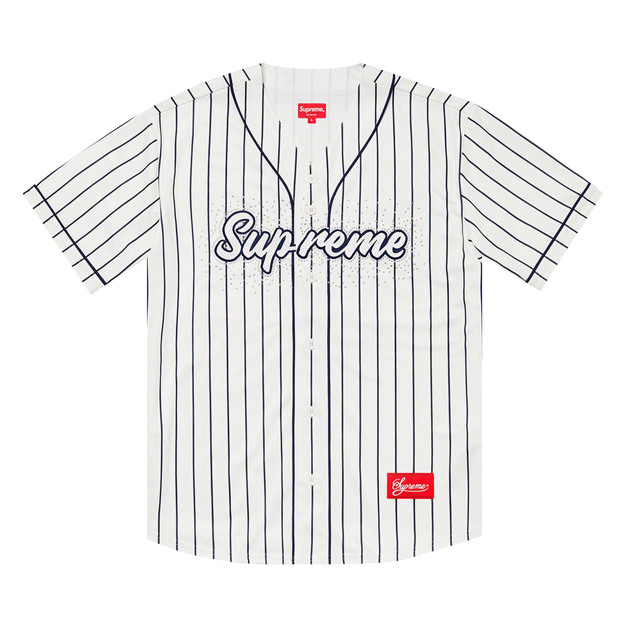 Supreme Rhinestone Baseball Jersey - White | Editorialist