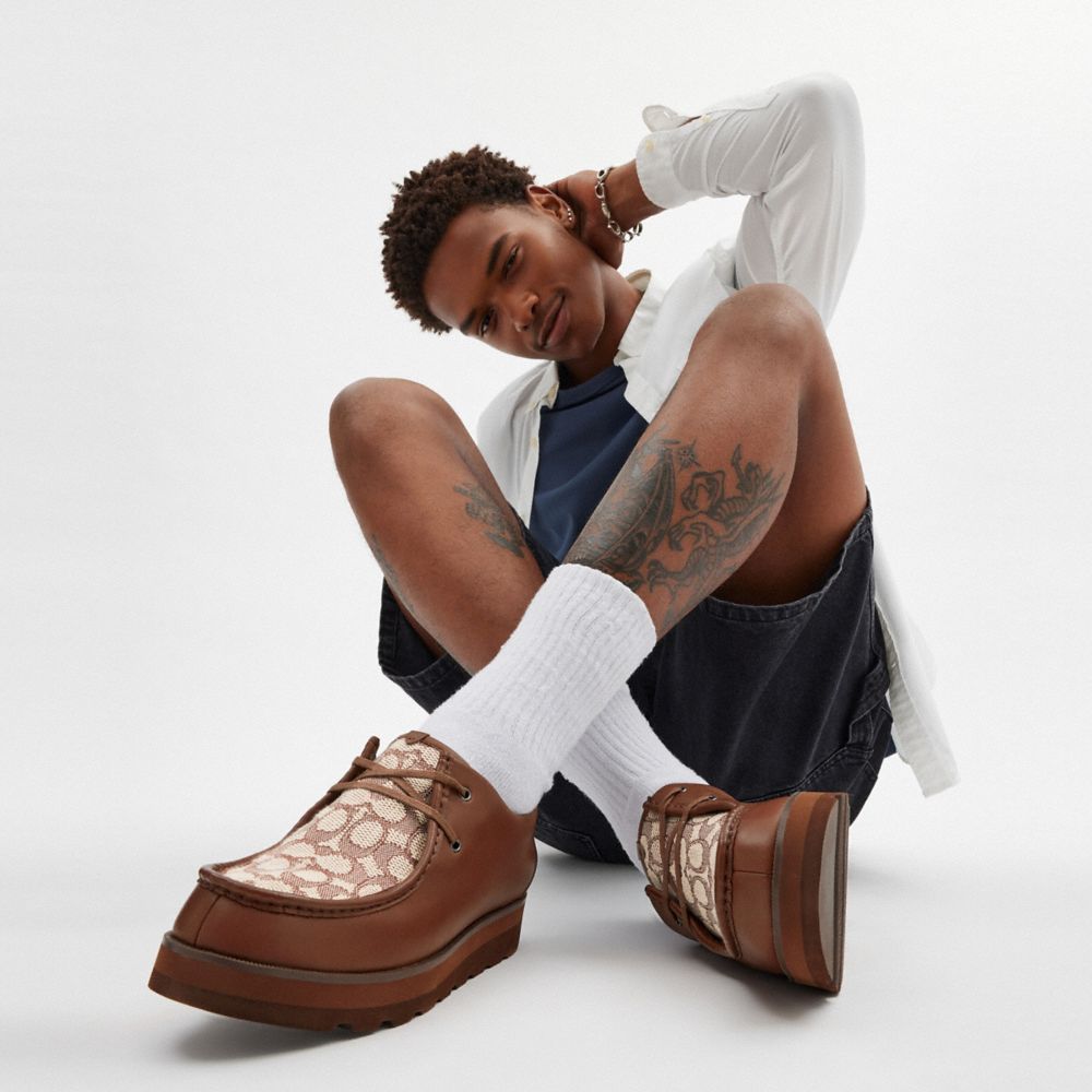 Coach Scott Apron Toe Boot In Signature Jacquard In Saddle  display picture 3