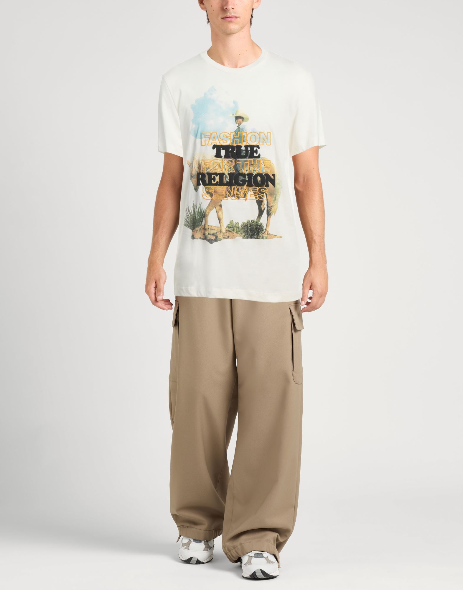TRUE RELIGION BRAND JEANS man t-shirt cream size s cotton
