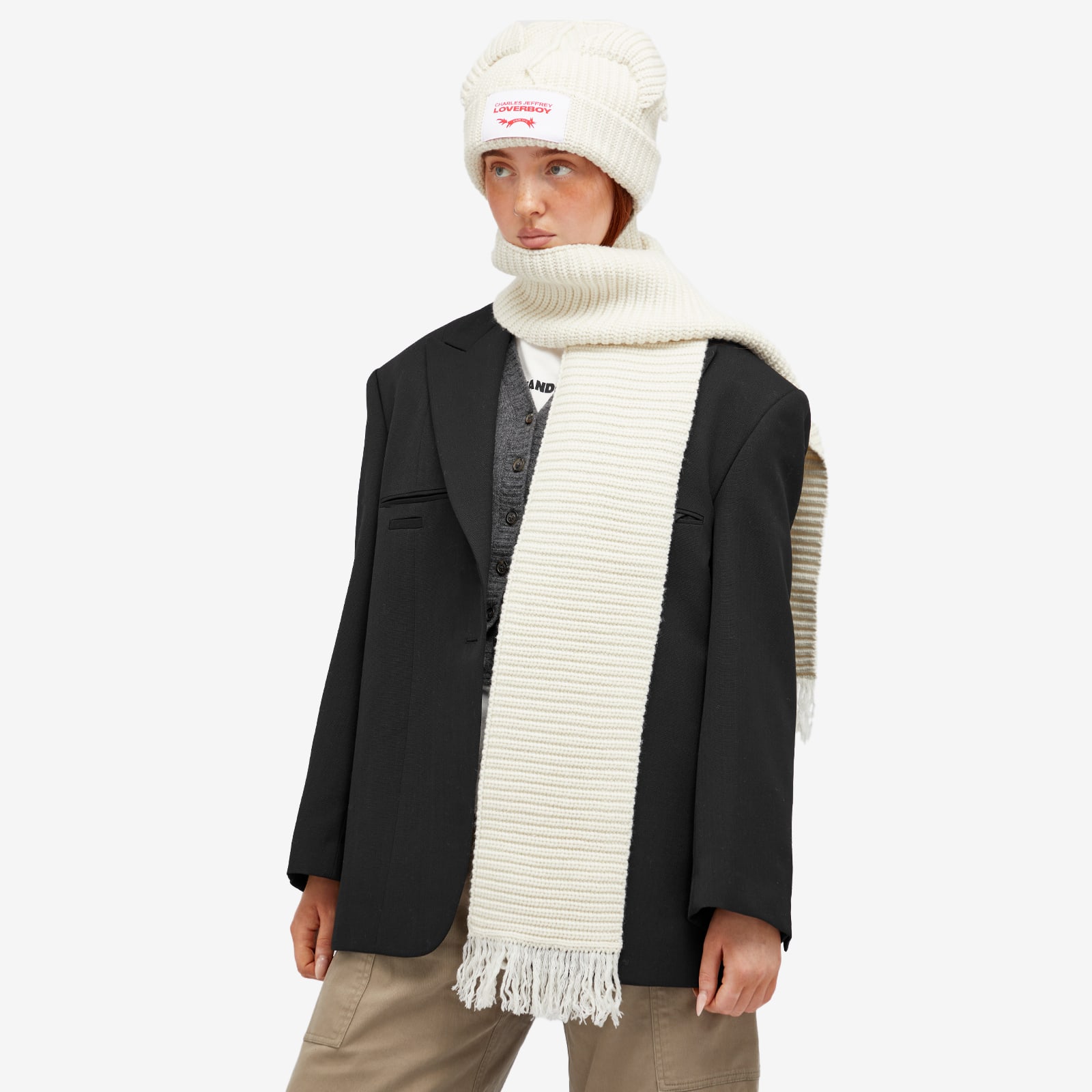 Buy Charles Jeffrey Loverboy Chunky Ears Beanie Scarf - Ecru At 44
