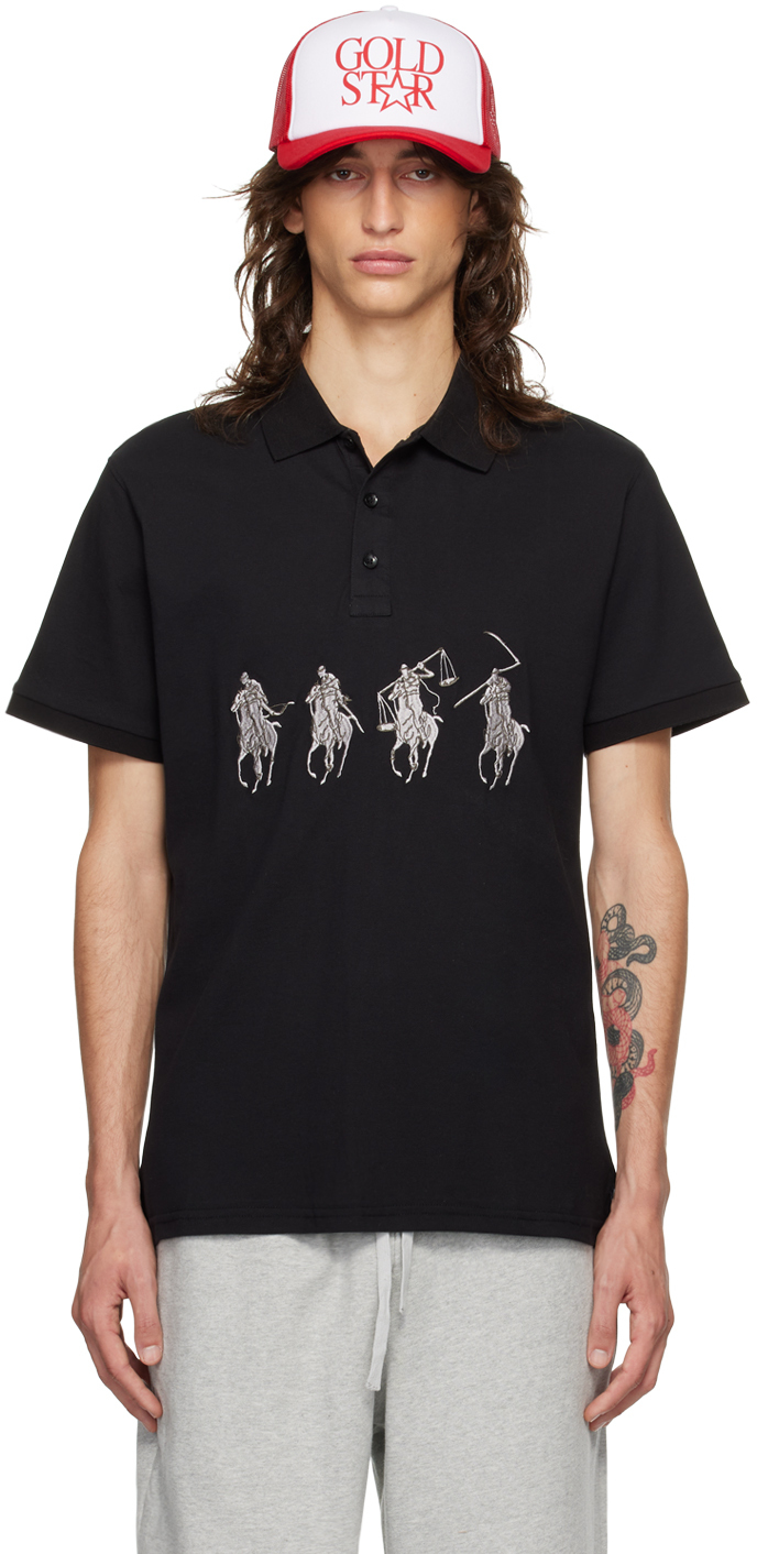 Praying Embroidered Horsemen Polo In Black - 24% Off | Editorialist