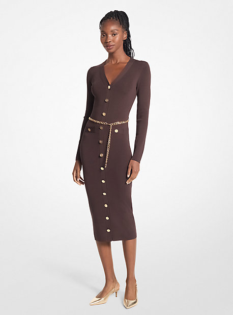 michael kors belted ribbed knit dress Michael Kors Stretch Knit Belted Dress In Brown - 64% Off