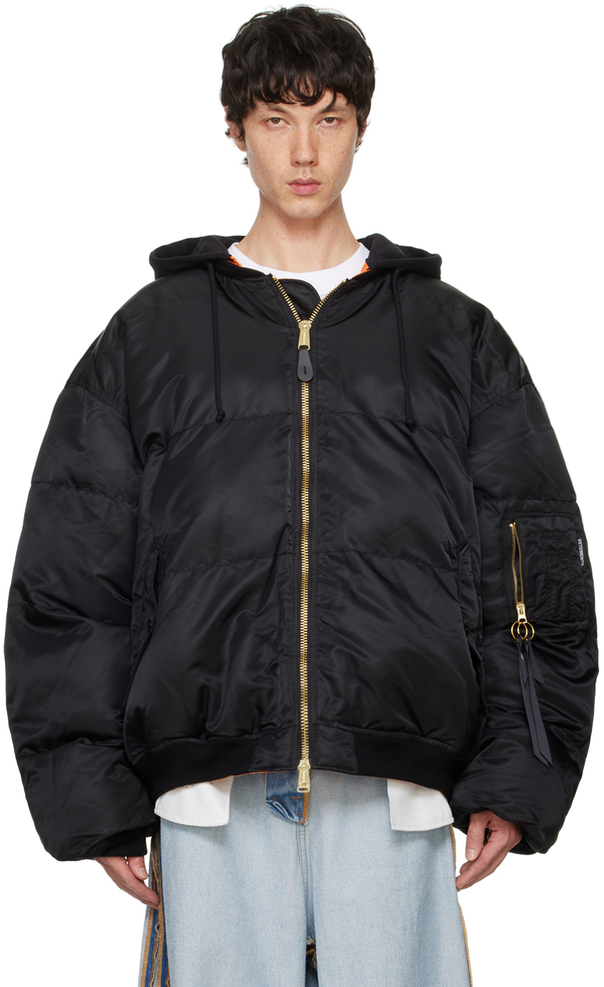 Vetements Quilted Hooded Reversible Bomber Jacket In Black - 60