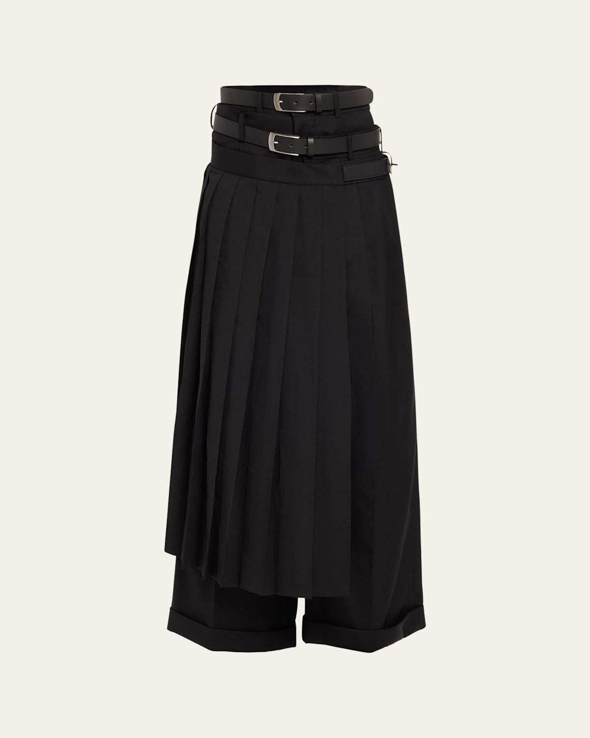 Junya Watanabe Pleated Skirt Over Wool Pants - Black | Editorialist