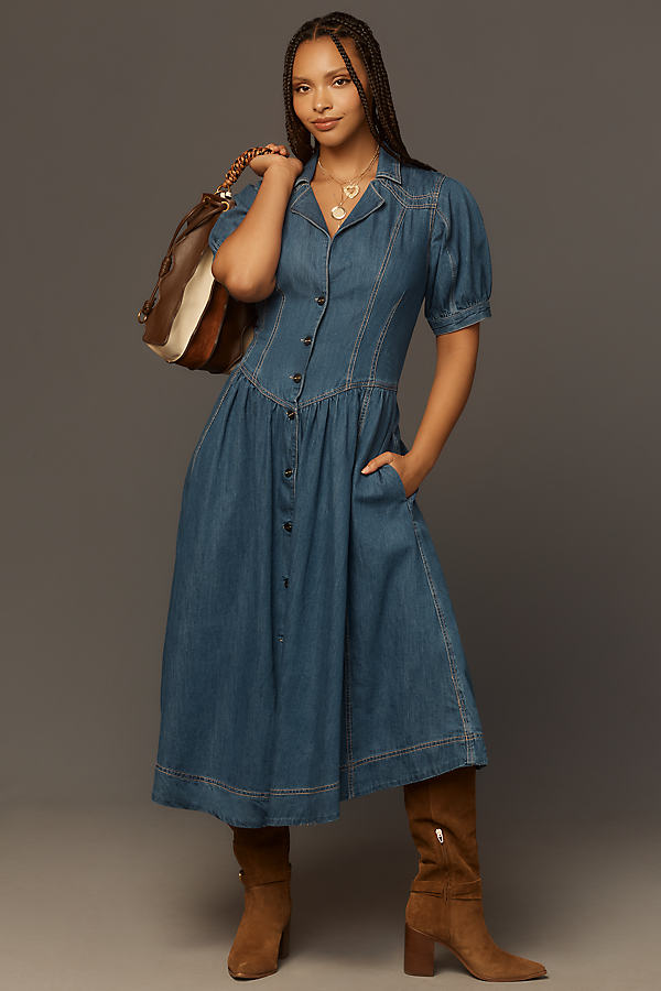 pilcro short-sleeve ruffled midi shirt dress Pilcro Short-Sleeve Ruffled Midi Shirt Dress