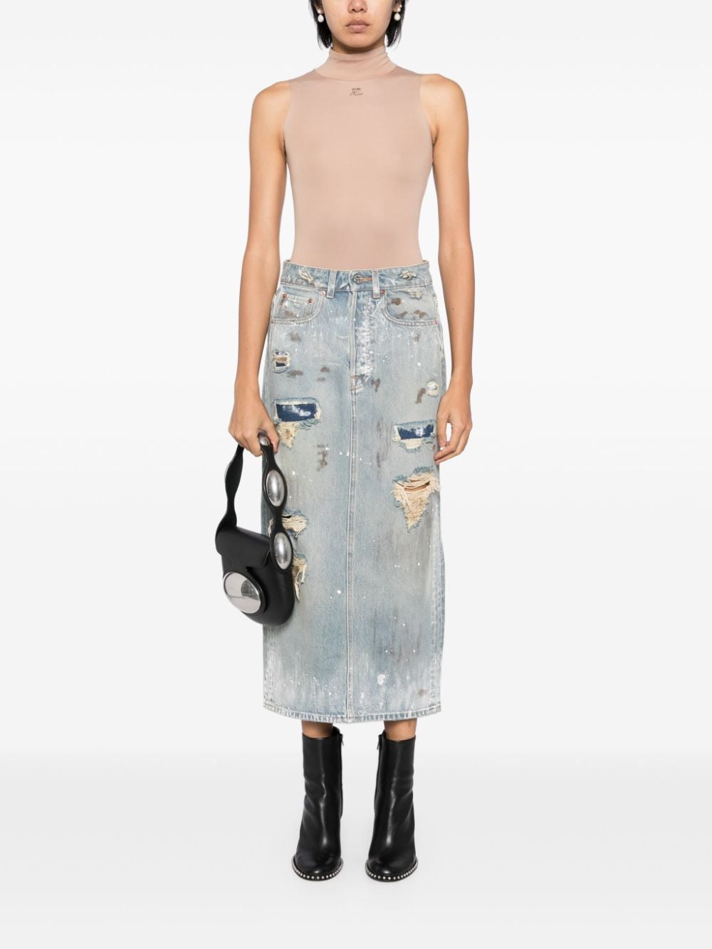 VETEMENTS VETEMENTS Distressed-Effect Denim Midi Skirt