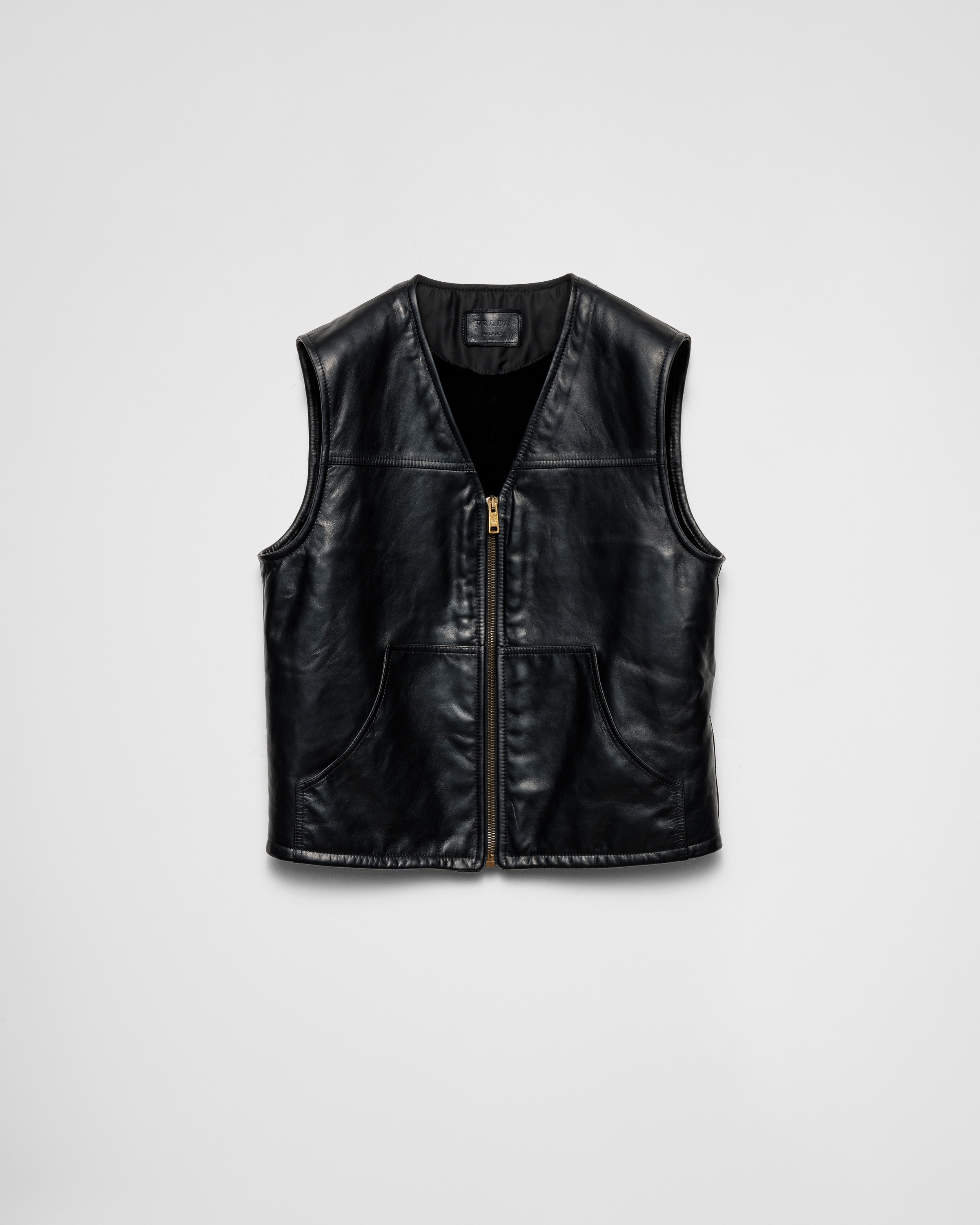 Prada Leather And Shearling Vest - Black | Editorialist