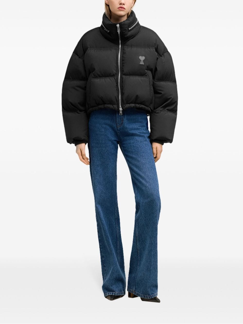 Ami Paris Logo-Print Puff Down Jacket - Black - 35% Off | Editorialist