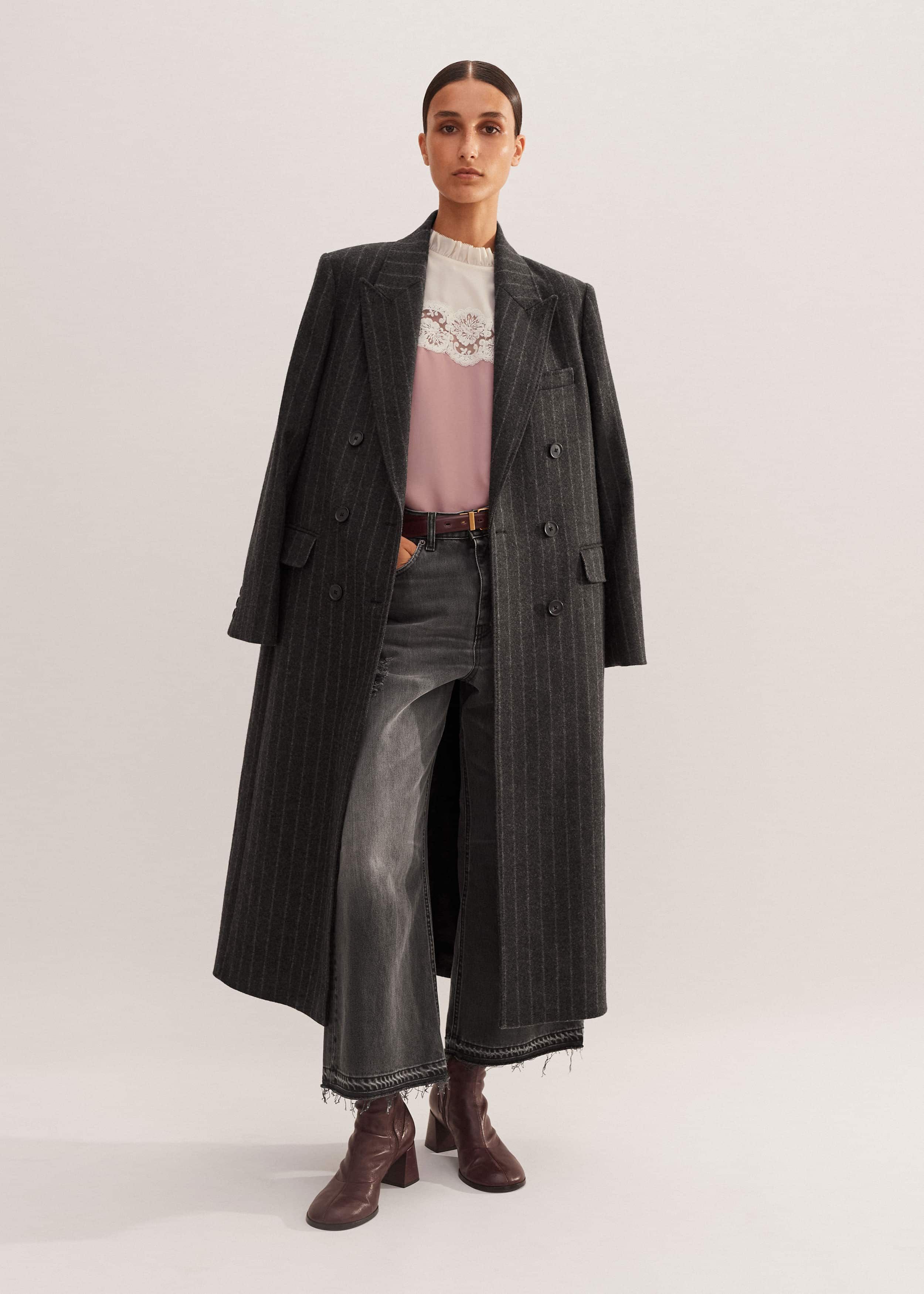 Me+Em Wool Blend Pinstripe Coat In Charcoal 60% Off Editorialist