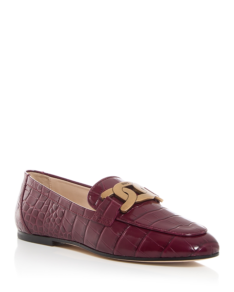 Tod'S Kate Croc Embossed Loafers In Bright Red 40% Off