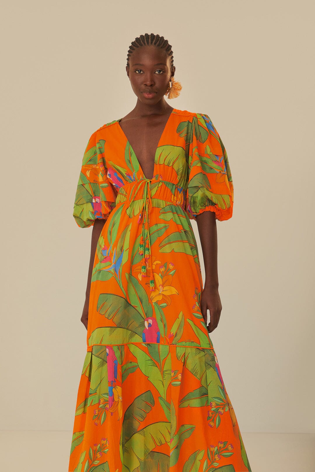 chinese dress ladies Orange Gradient Stripes Maxi Dress – FARM Rio main image 0