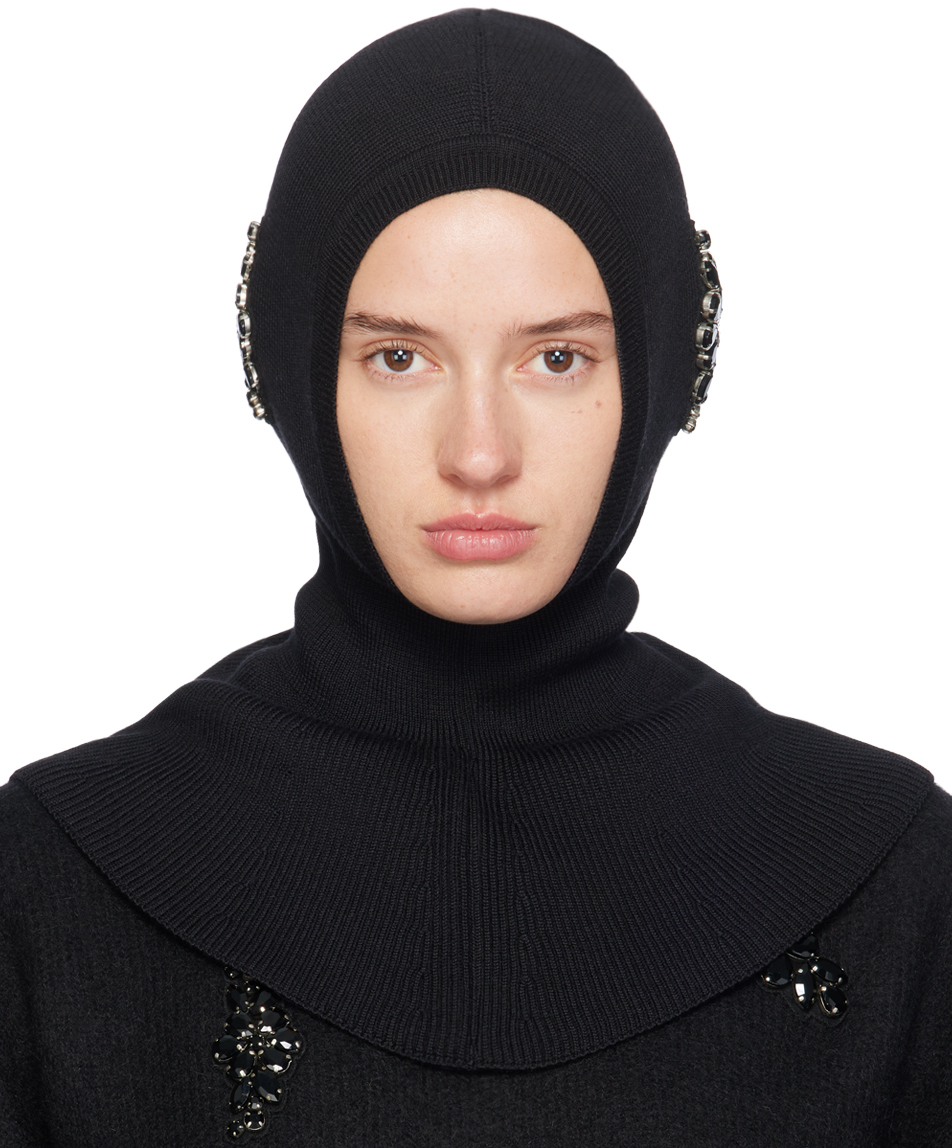 Simone Rocha Embellished Balaclava In Black/Clear - 60% Off