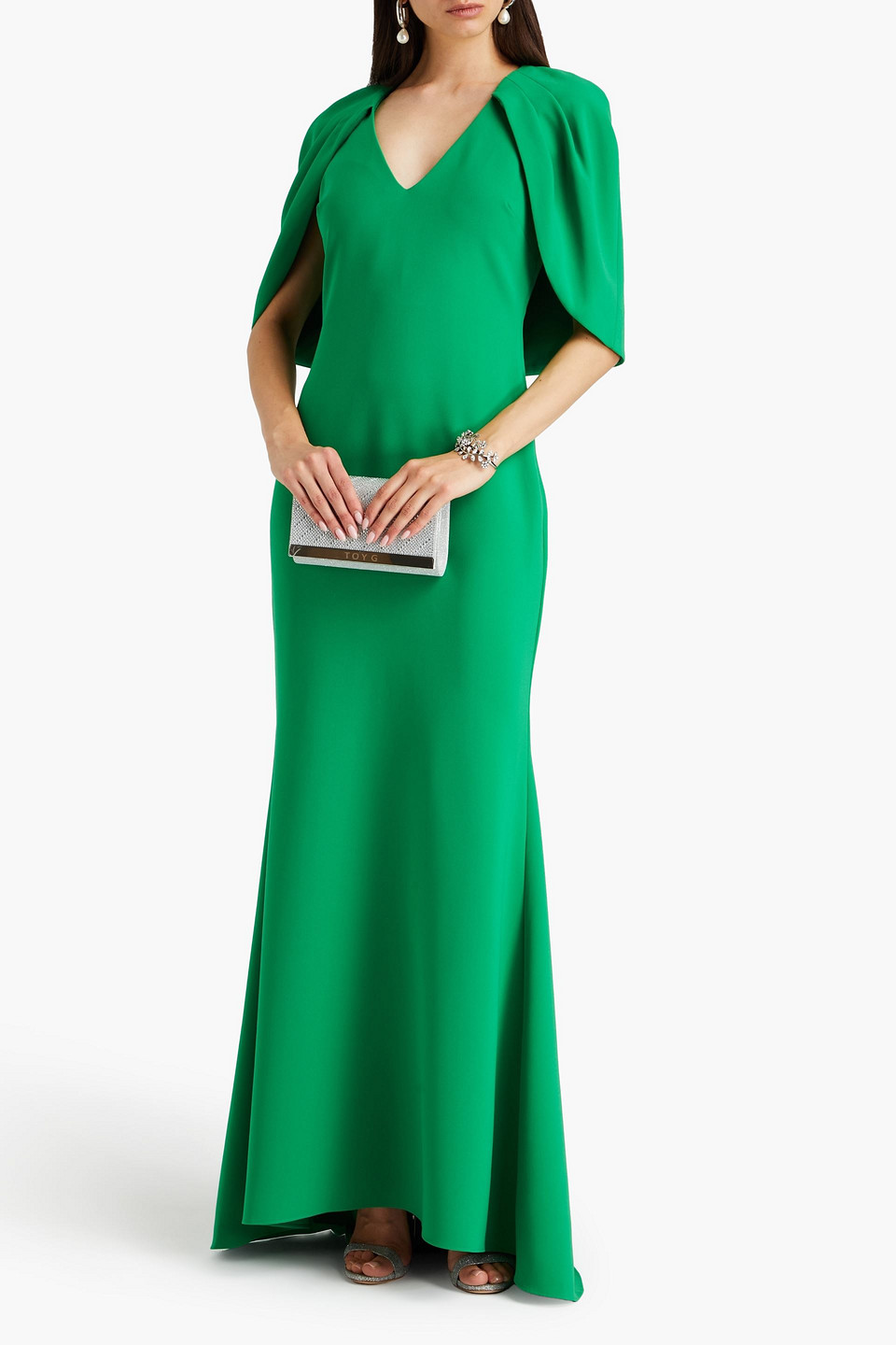 green emerald velvet dress Square Neck Floral Appliqu A-Line Gown by Badgley Mischka
