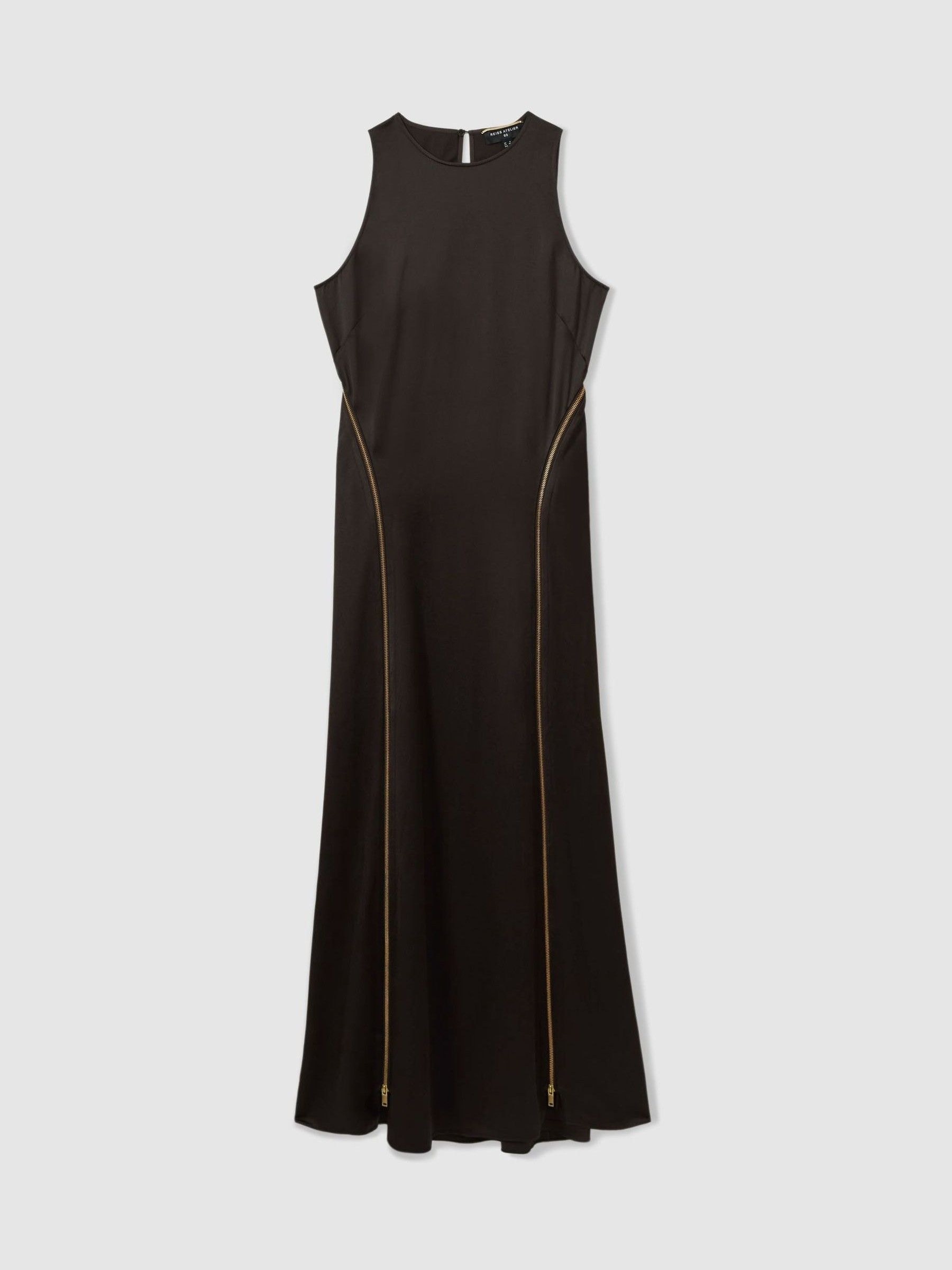 reiss opi satin maxi dress Reiss Opi Atelier Satin Maxi Dress With Sheer-Panel In Green - 50% Off