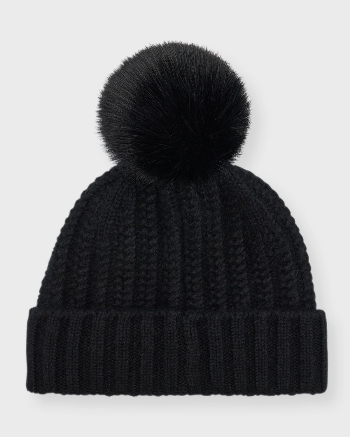 Sofia Cashmere Braided Knit Beanie With Faux Fur Pom - Solid 