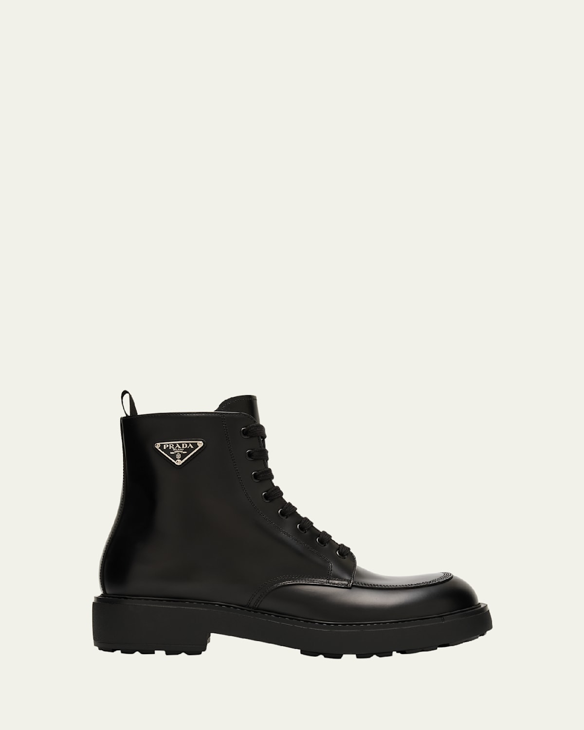 Prada Leather Combat Boots - Black | Editorialist