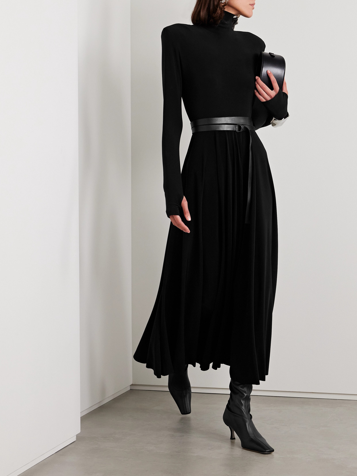 NORMA KAMALI Belted Turtleneck Midi Dress