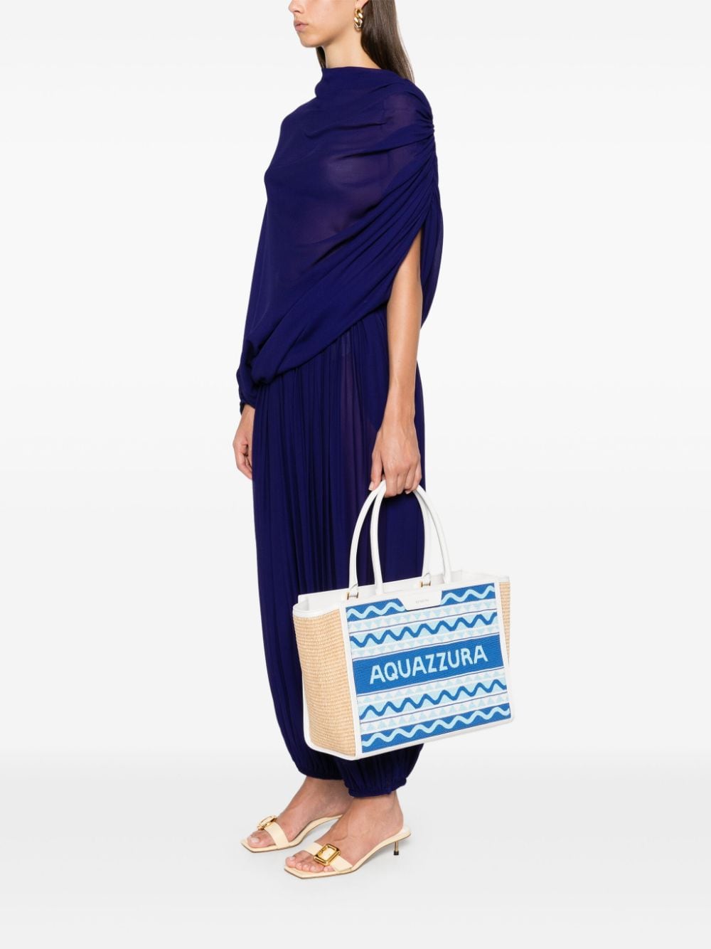 Aquazzura Raffia Tote Bag - Blue - 60% Off | Editorialist