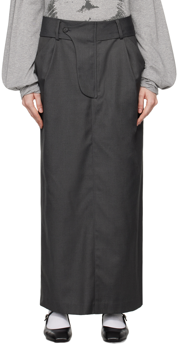 Open Yy Cargo Denim Maxi Skirt - Charcoal - 60% Off