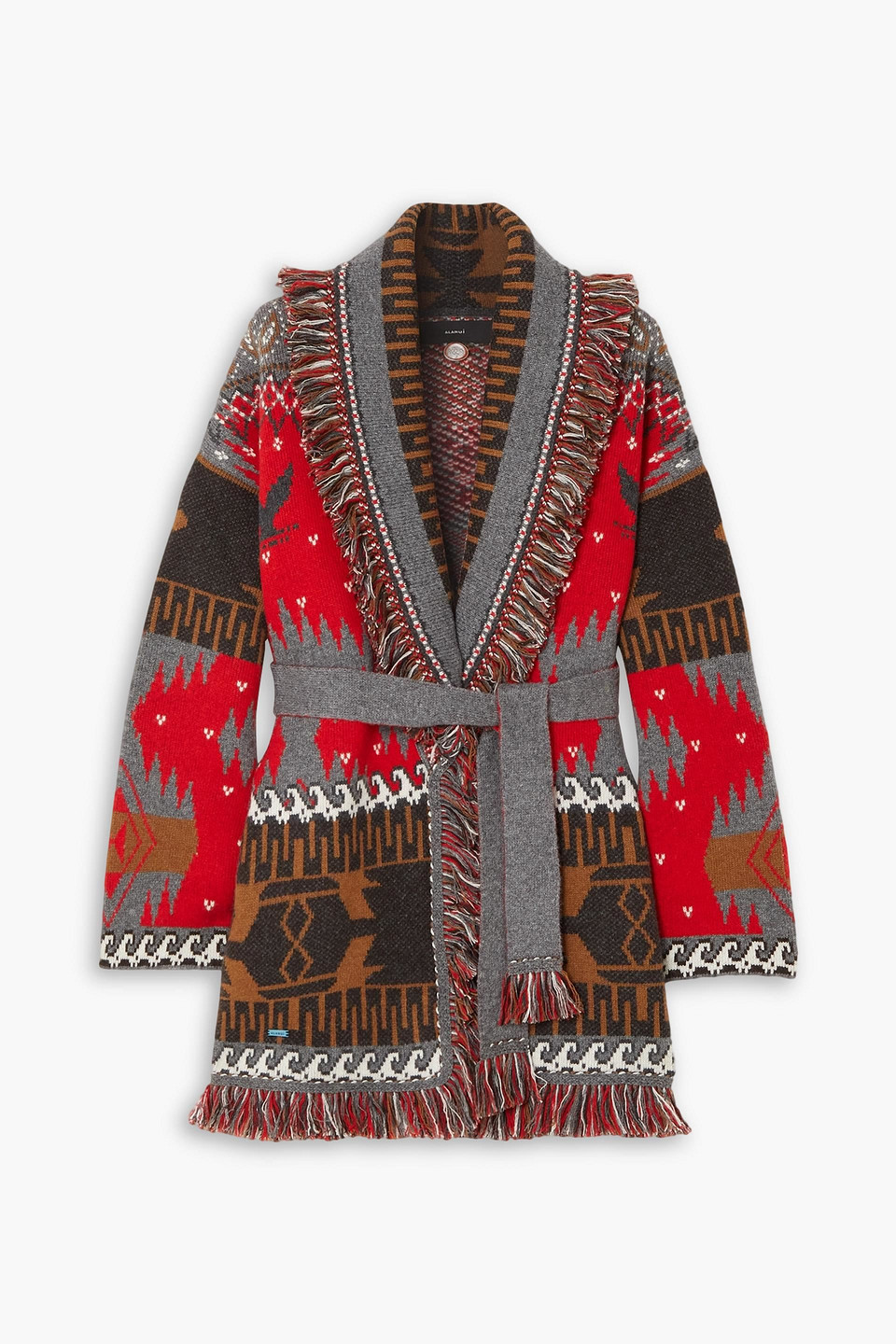 Alanui Icon Belted Fringed Wool And Cashmereblend Jacquard
