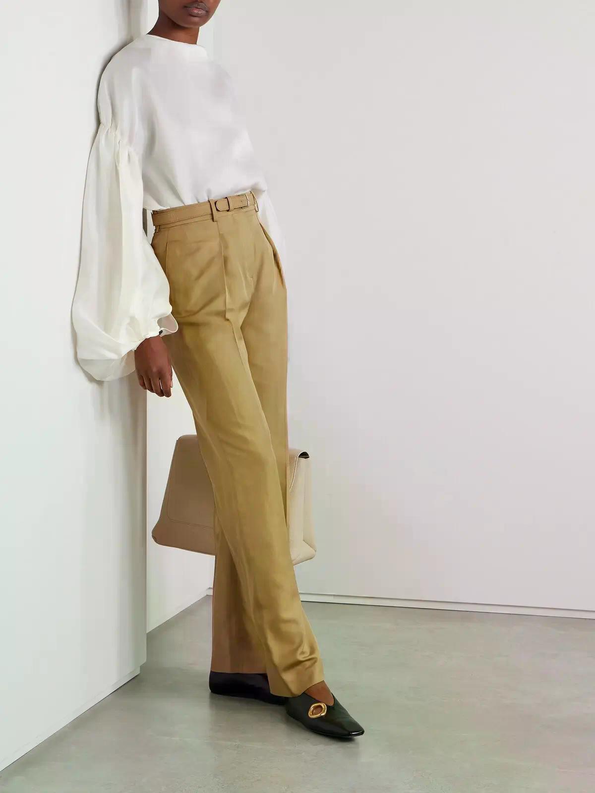 LORO PIANA Loro Piana Edward Belted Silk Wide-Leg Pants