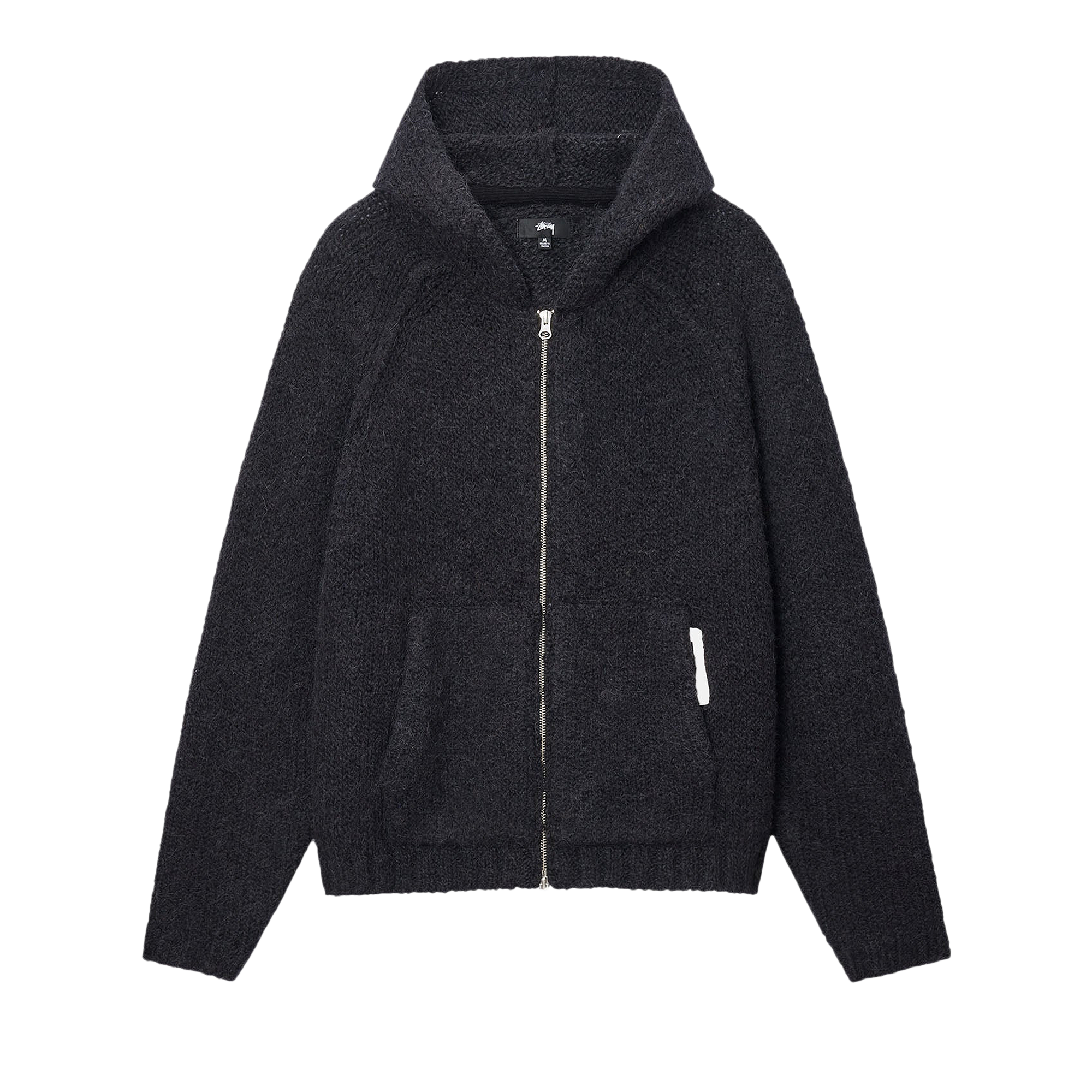 StüSsy Chunky Knit Zip-Up Hoodie - Black | Editorialist