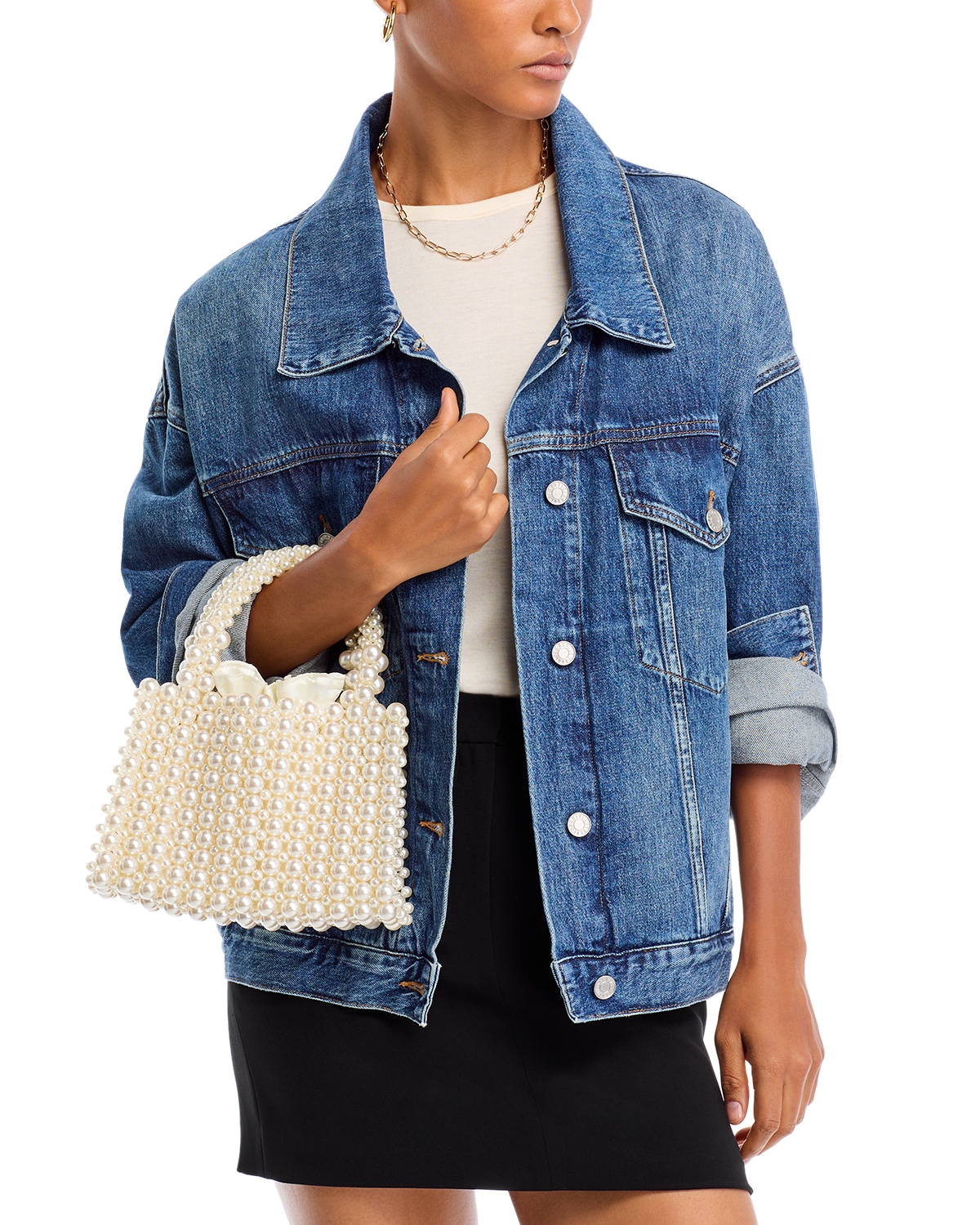 AQUA AQUA Beaded Top Handle Bag
