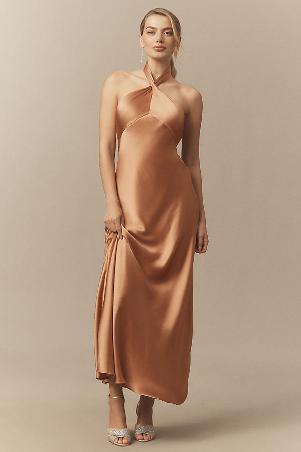 Bhldn Selma Halter-neck Satin Maxi Dress - Copper Bhldn Selma Halter-neck Satin Maxi Dress - Copper