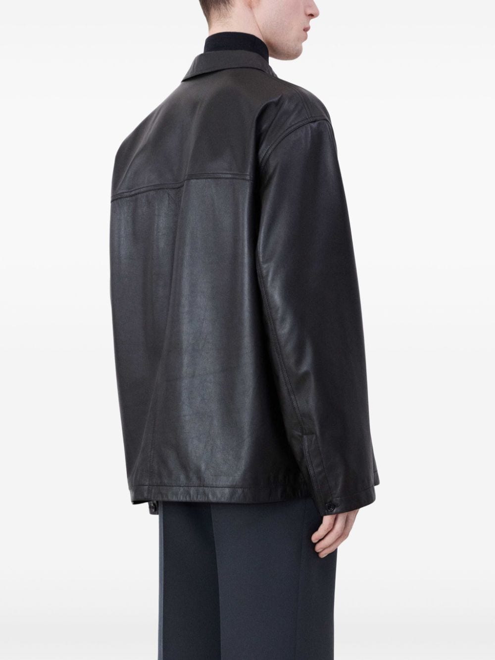 Lemaire Stand Collar Leather Jacket - Brown | Editorialist