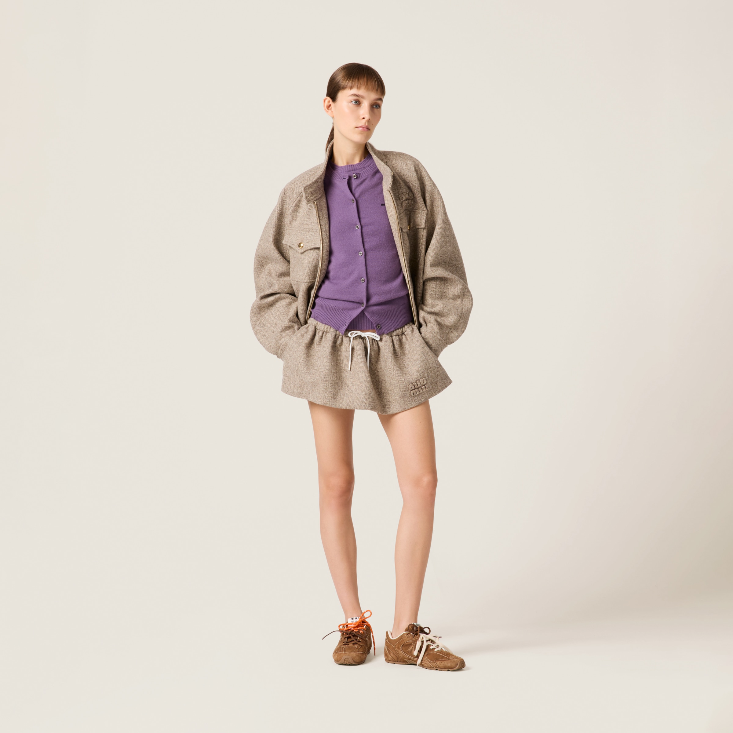 Miu Miu Chevron Miniskirt - Khaki | Editorialist