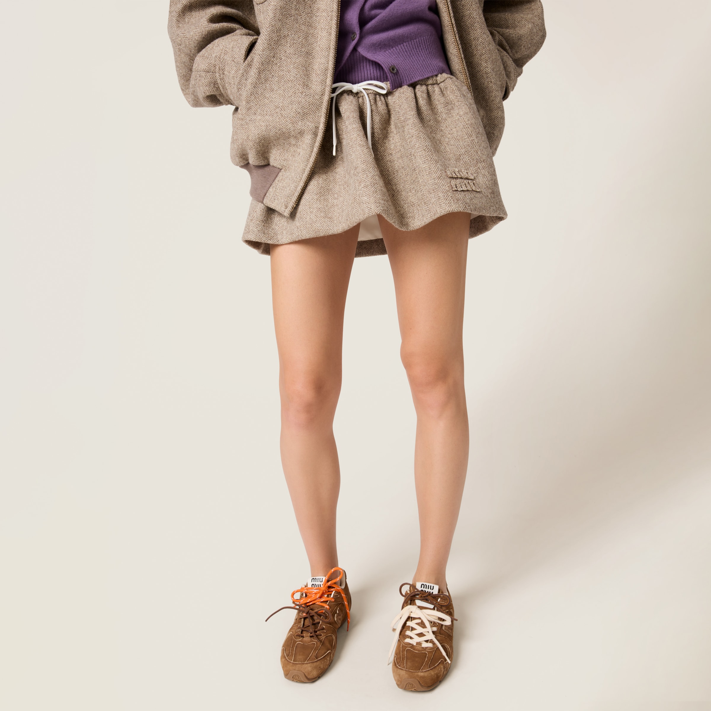 Miu Miu Chevron Miniskirt - Khaki | Editorialist
